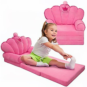 harhoers Pink Toddler Chair Kids Sofa Lounger Toddler Bed Couch for Seating,Soft Princess Comfy Foldable Kids Couch Fold Out for Toddlers 1-5,children's chairs for toddlers for Girls Bedroom Furniture