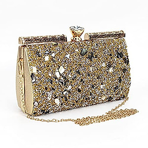 Quniko Chic Rhinestone Box Clutch Bling Evening Wedding Handbags Bridal Purse, Gold