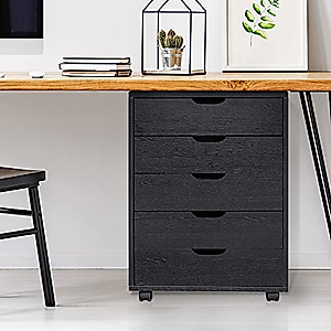 Knocbel Mobile Storage Cabinet with 5 Drawers, Home Office Rolling File Cabinet on Wheels, 19.2" L x 15.9" W x 26.3" H (Black)
