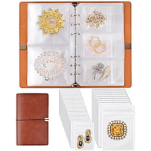 ChezMax Travel Jewelry Organizer, Transparent Jewelry Storage Book with Pockets, PU Leather Earrings Album, Small Accessories Holder for Bracelets Necklace Rings (40 Grids+40 Anti-Oxidation PVC Bags)