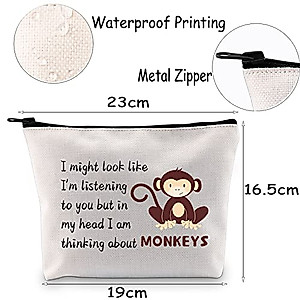 MNIGIU Funny Monkey Cosmetic Bag Monkey Lover Gift I'm Thinking About Monkeys Travel Zipper Pouch Toiletry Bag (think about monkey bag)