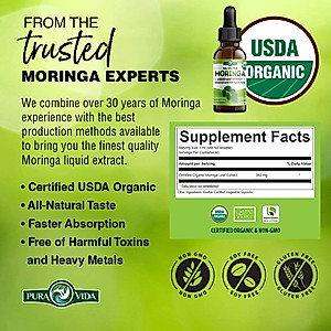 Organic Moringa Leaf Extract Liquid Drops - USDA Organic Certified - Highly Purified, Bioavailable & Faster Absorption Than Moringa Powder or Capsules - Single Origin Moringa Oleifera Leaves Extract