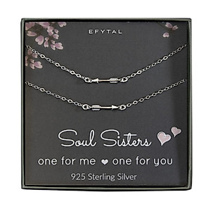 EFYTAL Best Friend Necklaces for 2, 925 Sterling Silver Arrow Necklace Set, Matching Necklaces, Two Necklaces Set, Friend Gifts for Women, Gift for Soul Sisters
