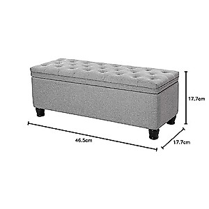 SONGMICS Storage Ottoman, 46.5 Inches Long Bed End Stool with Storage, Solid Wood Legs, Buttons Decoration, Non-Slip Foot Pads, 330.6 lb Load Capacity, Light Gray ULOM070G02