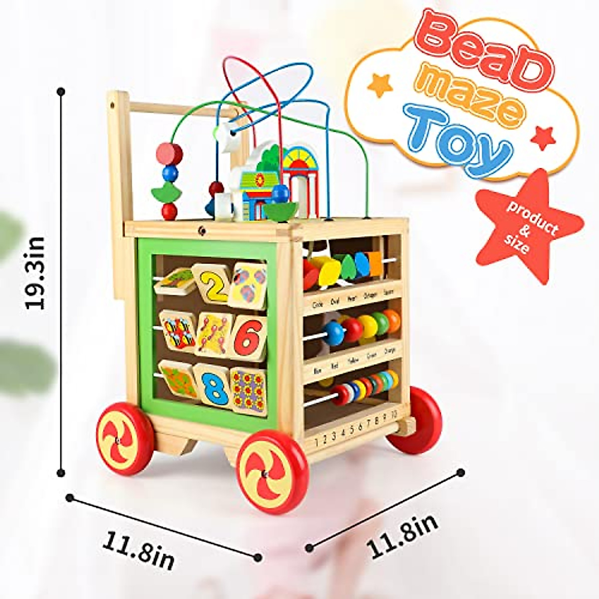 FOPNETS Wooden Toys for 1 2 Year Old Boys Girls Activity Cube Gift Set Developmental Montessori Learning Educational Toys for Toddlers Removable Bead Maze Shape Sorter 6 in 1 First Birthday Gifts