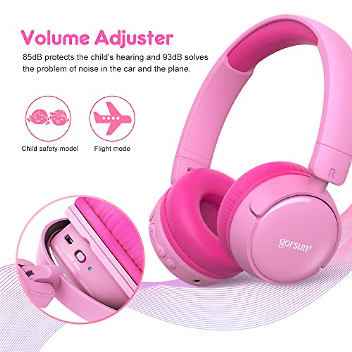 gorsun Kids Bluetooth Headphones with MIC, Children's Wireless Headphones with Microphone 85dB Volume Regulator Stereo Over-Ear Kids Headsets Earphones for Boys,Girls,Toddler,Youth