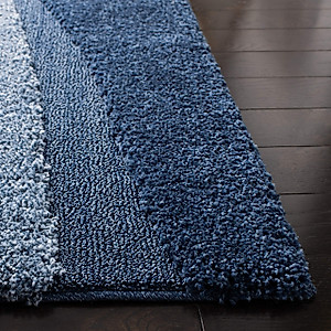 SAFAVIEH Florida Shag Collection Area Rug - 6' x 9', Dark Blue & Ivory, Abstract Design, Non-Shedding & Easy Care, 1.2-inch Thick Ideal for High Traffic Areas in Living Room, Bedroom (SG473-6511)