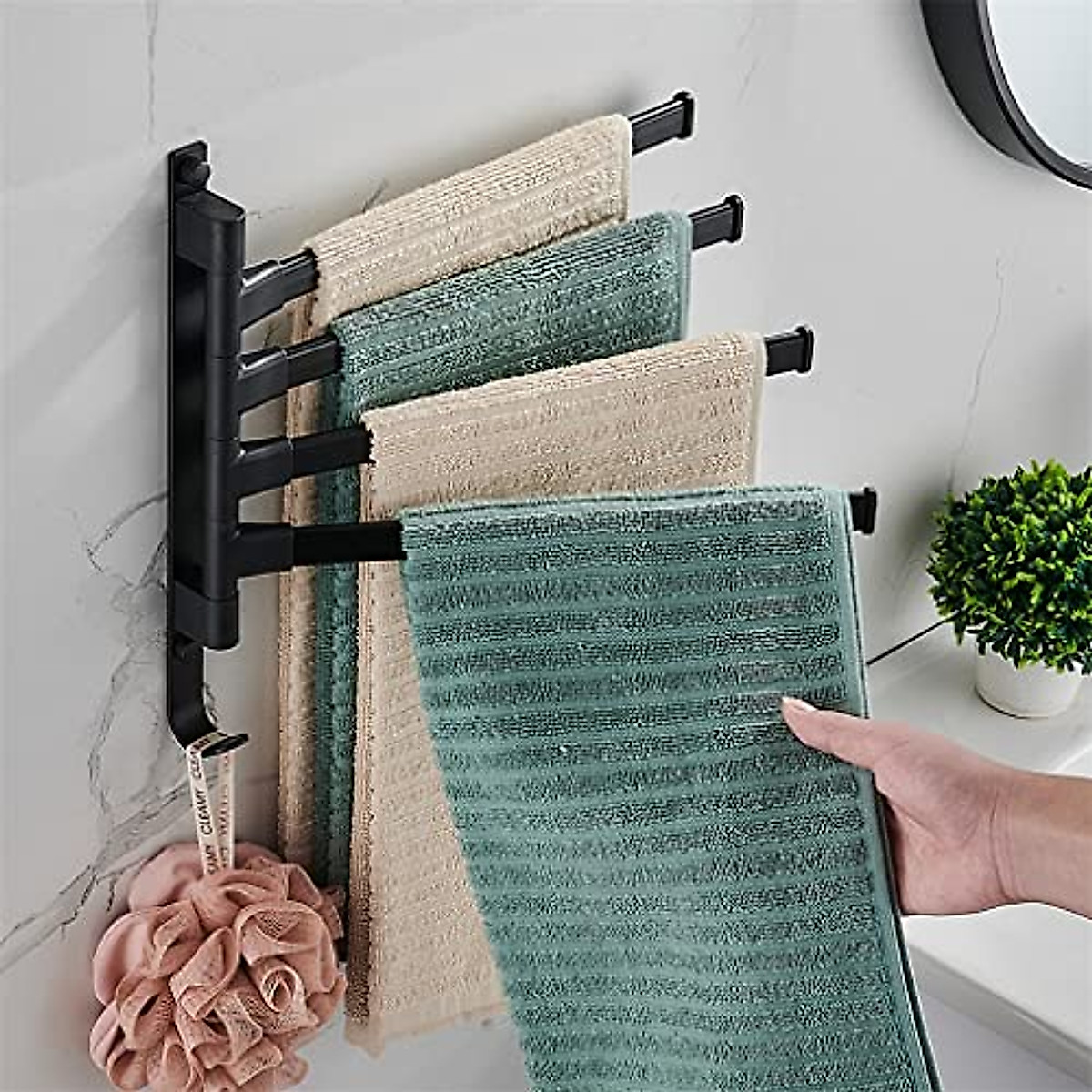 CHUNYU Bathroom Aluminum Towel Rack Rail Holder Black Swivel Rotating Hand Towel Bars Racks Wall Hanger Fixture Space Saving Hardware (Color : 4, Size