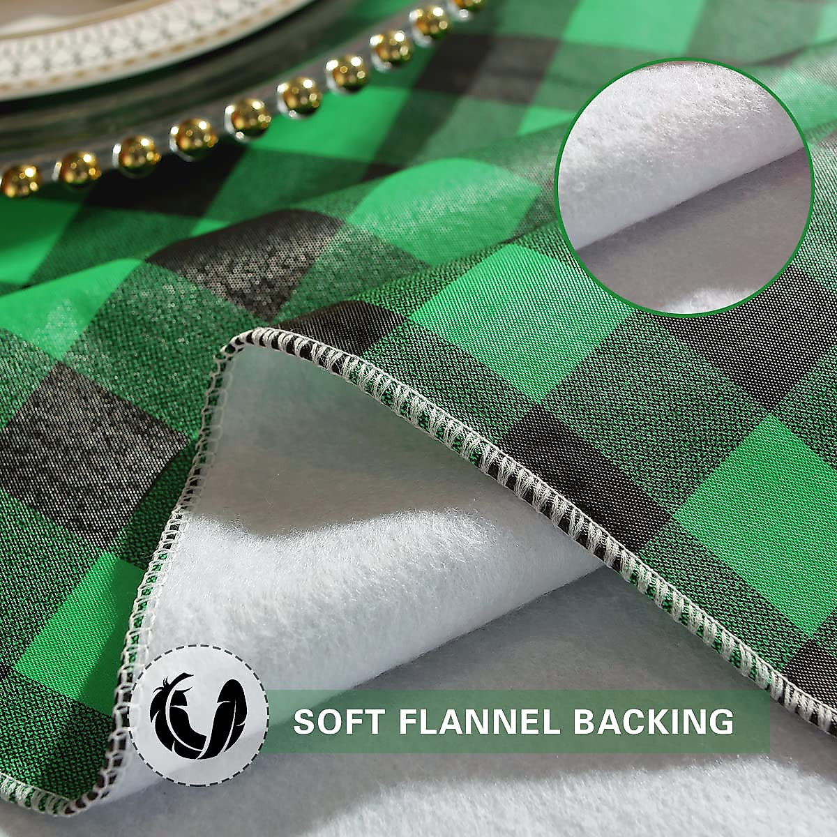 Buffalo Plaid Vinyl Christmas Tablecloth Rectangle 52 x 70 Inch With Flannel Backing, Waterproof & Anti Slip Plastic Tables Cloths, Heavy Duty Table Cover for Winter, Party & Holiday, Green and Black