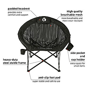 ROCK CLOUD Folding Camping Chair Oversized Padded Moon Round Saucer Chairs Outdoor for Camp Lawn Hiking Fishing Sports, Black
