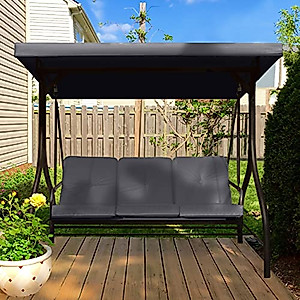VEIKOU Outdoor Porch Swing with Converting Seat, 3-Seat Patio Swing Chair w/Upgraded Thick Cushion & Weather Resistant Steel Frame, Backyard Swing Glider Hammock w/Adjustable Canopy, Grey