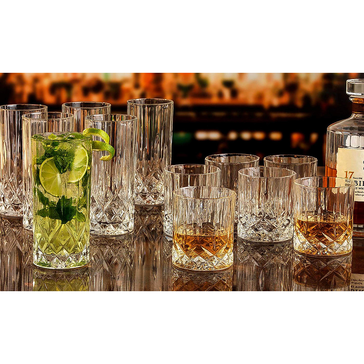 Crystal Highball Glasses, Glass Drinking Glasses [Set of 6] for Water, Juice, Beer, Wine, and Cocktails - Special Edition Glassware Set