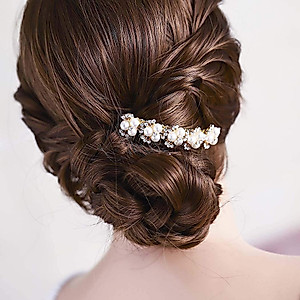 Asooll Gold Wedding Hair Comb Clip Rhinestone Bridal Hair Comb Pieces Pearl Hair Accessories for Brides Wedding