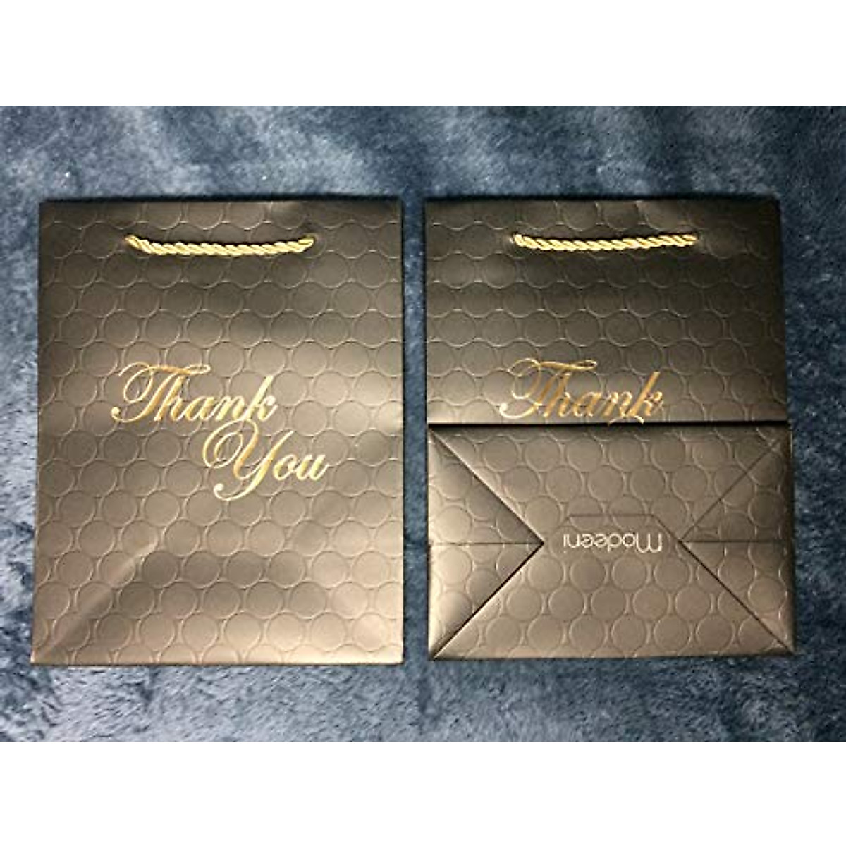 MODEENI 12 Black Thank You Bags with Handles 8x10 Gold Foil Medium Thank U Paper Gift Bags Luxury Event Shopping 8x5x10 Premium Quality Cute Matte Modern Embossed Birthday Merchandise Clothing Business Store Wedding Guests