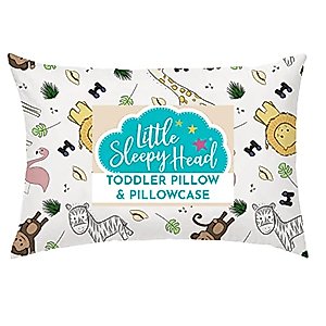 Toddler Pillow with Toddler Pillowcase - Soft Hypoallergenic - Best Pillow for Kids! Better Neck Support and Sleeping! Better Naps in Bed, a Crib, or at School! Makes Travel Comfier! (Safari)