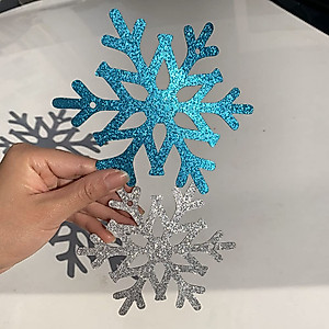 SaktopDeco Blue Silver Glitter Snowflake Banner Winter Snowflake Garland Hanging Christmas Party Decorations Pack of 2