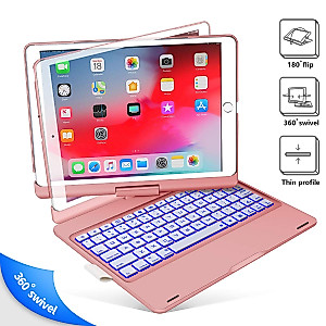 BABG iPad Keyboard Case for iPad 6th Gen 2018, iPad 5th Gen 2017, iPad Pro 9.7, iPad Air 2, iPad Air 1, 360 Screen Rotation 7 Colors Backlight iPad Case with Keyboard - Rose Gold