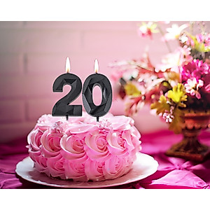 2 inch Black 20 Birthday Candles, 3D Diamond Number 20 Cake Topper for Men Women Birthday Party Decorations Theme Party