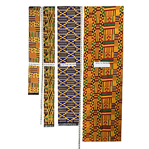 Decora Apparel African Clothes for Men Cotton Scarf, Graduation Stole, African Head Scarf Kente Fabric 5.5X60 Orange GoldP03