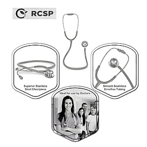 RCSP Micro Adjustable Stethoscope For Doctors And Medical Student, Adult | Light weight Chest Piece with Flexible Single head Stainless Steel (GREY)