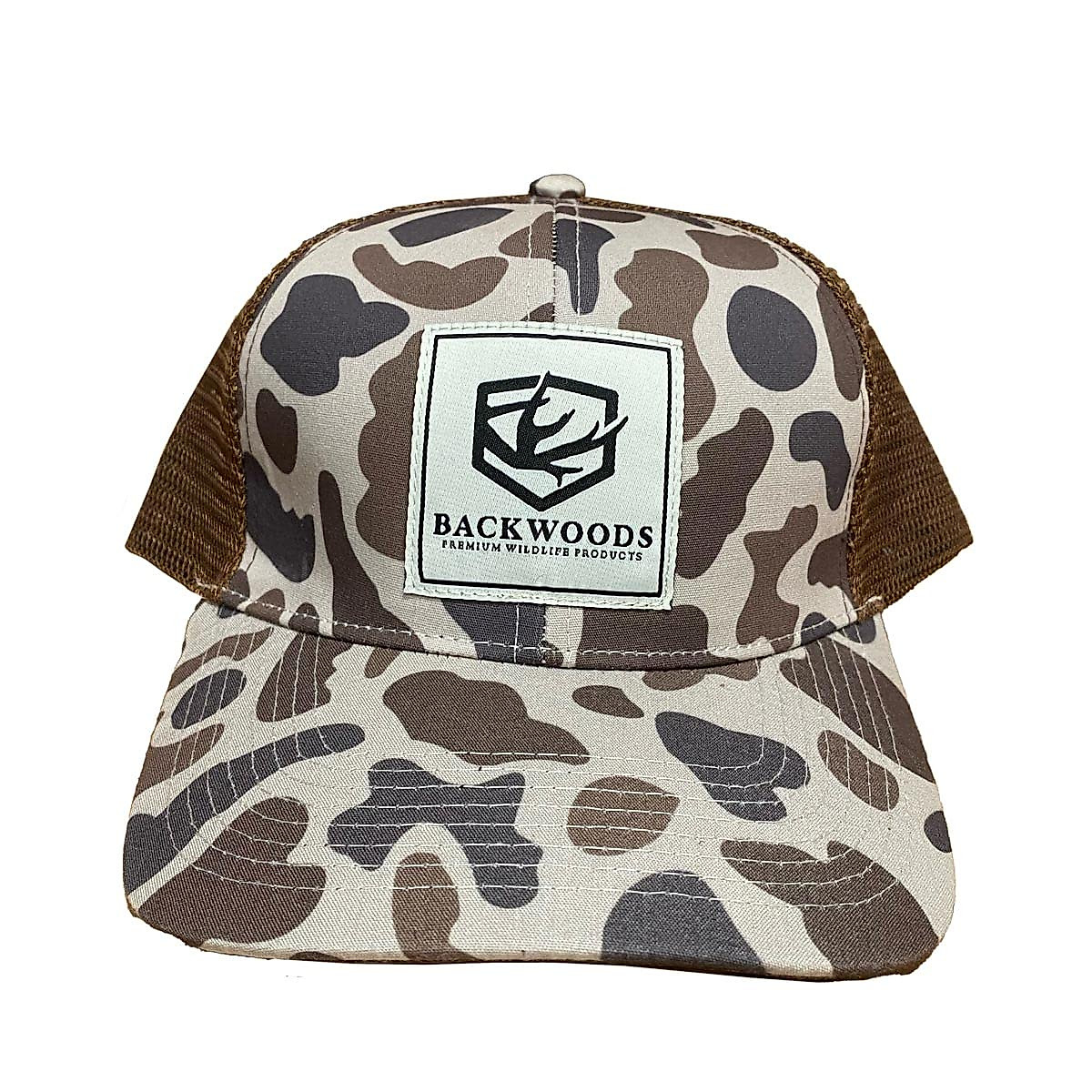 Backwoods Old School Slough/Chocolate LHC Slate Camo Meshback Trucker Hat w/Woven Patch