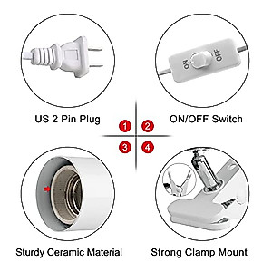 FIVEAGE Reptile Heat Lamp Fixture Turtle Aquarium Lamp Tortoise Light Heating Lamps Holder with 3 UVA UVB Turtle Light Sun Basking Spot Lamps for Reptiles,Amphibian(White)