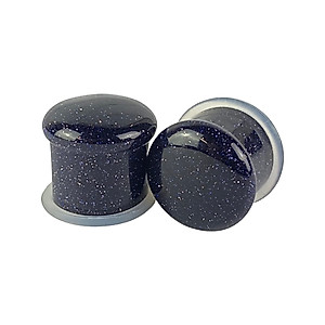 Mystic Metals Body Jewelry Pair of Blue Sand Stone Single Flare Plugs (STN-738) (6g (4mm))