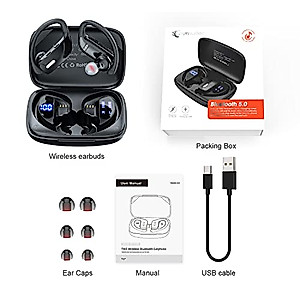 Caymuller Wireless Earbuds Bluetooth Headphones 48Hrs Play Back Sports Earphones with LED Display Built in Mic Deep Bass Stereo in Ear Waterproof Headset for Workout Gaming Running