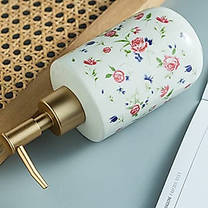 Soap Dispensers Ceramic Soap Dispenser Set with Metal Tray Soap Pump for Kitchen Sink Bathroom Accessory Flower Pattern Set, 10.8oz Lotion Dispenser (Style : Floret)