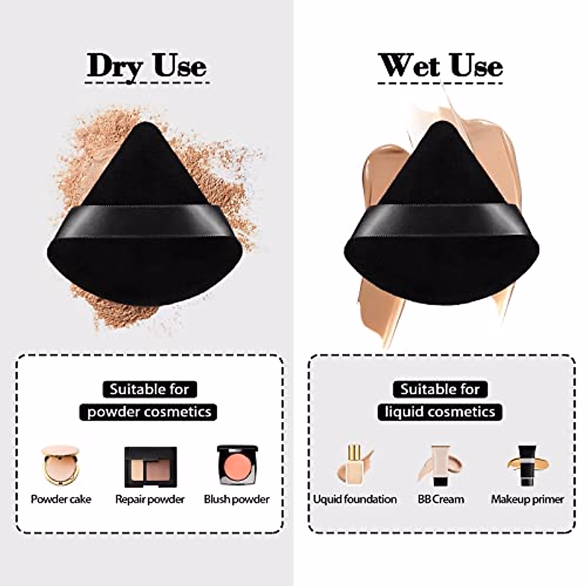 8Pcs of Triangular Powder Puff Makeup Sponges, Made of Super-soft Velvet, Designed for Contouring, Eye, and Corner, Beauty Blender Foundation Mixing Container.(Black)