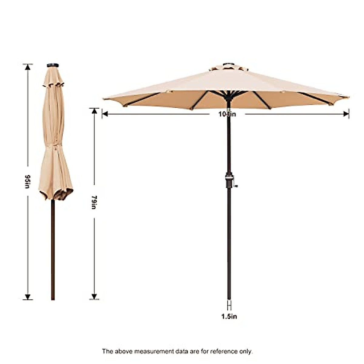 Zersun 9FT Patio Umbrella, Solar Powered LED Umbrellas with 32 LED Lights 8 Ribs/Tilt Adjustment and Crank Lift System for Garden, Backyard and Pool - Tan