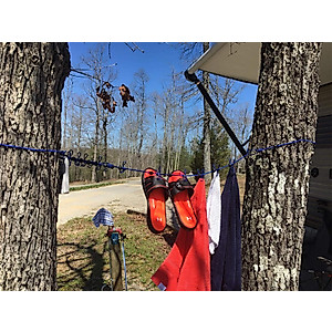 11 Feet Blue Windproof Clothesline with 12 Blue Clips, Adjustable Clothes Line for Home, Travel and Outdoor Hanging Clothes (Blue)