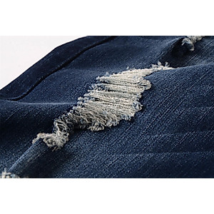 ZLZ Blue Ripped Distressed Jeans for Men Slim Fit, Men's Fashion Design Destroyed Jeans Pants with Holes Stretch Fit Size 34