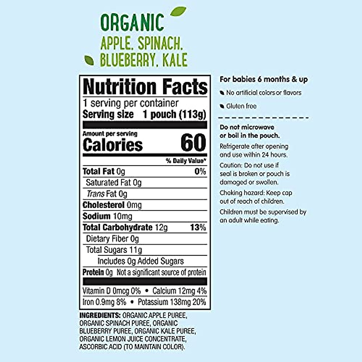 Amazon Brand - Mama Bear Organic Baby Food, Stage 2, Apple, Spinach, Blueberry, Kale, 4 Ounce (Pack of 12)