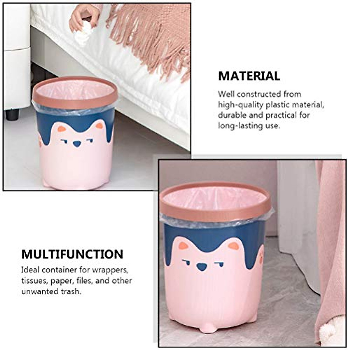 Hemoton Trash Can Plastic Garbage Can Cute Round Wastebasket Trash Bin Waste Container for Home Kitchen Bathroom Office Pink Blue