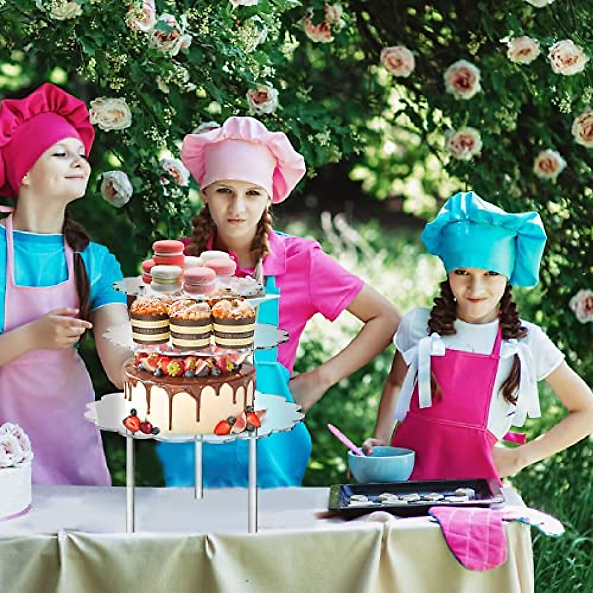 Okllen 3 Pack Clear Acrylic Cake Stands, Cupcake Stand Cake Holder, Countertop Dessert Display Riser for Bakery, Appetizer, Birthday Wedding Party Baby Shower, Flower Shape