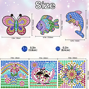 Yazhiji 6 Sheets Diamond Window Art Craft Kits for Kids, Suncatcher Kit for Ages 6 7 8 9 10 Flower Sun Dolphin DIY Painting Kit for Girls or Boys Ages 6+ Gemstone Sticker as Christmas Party Decor