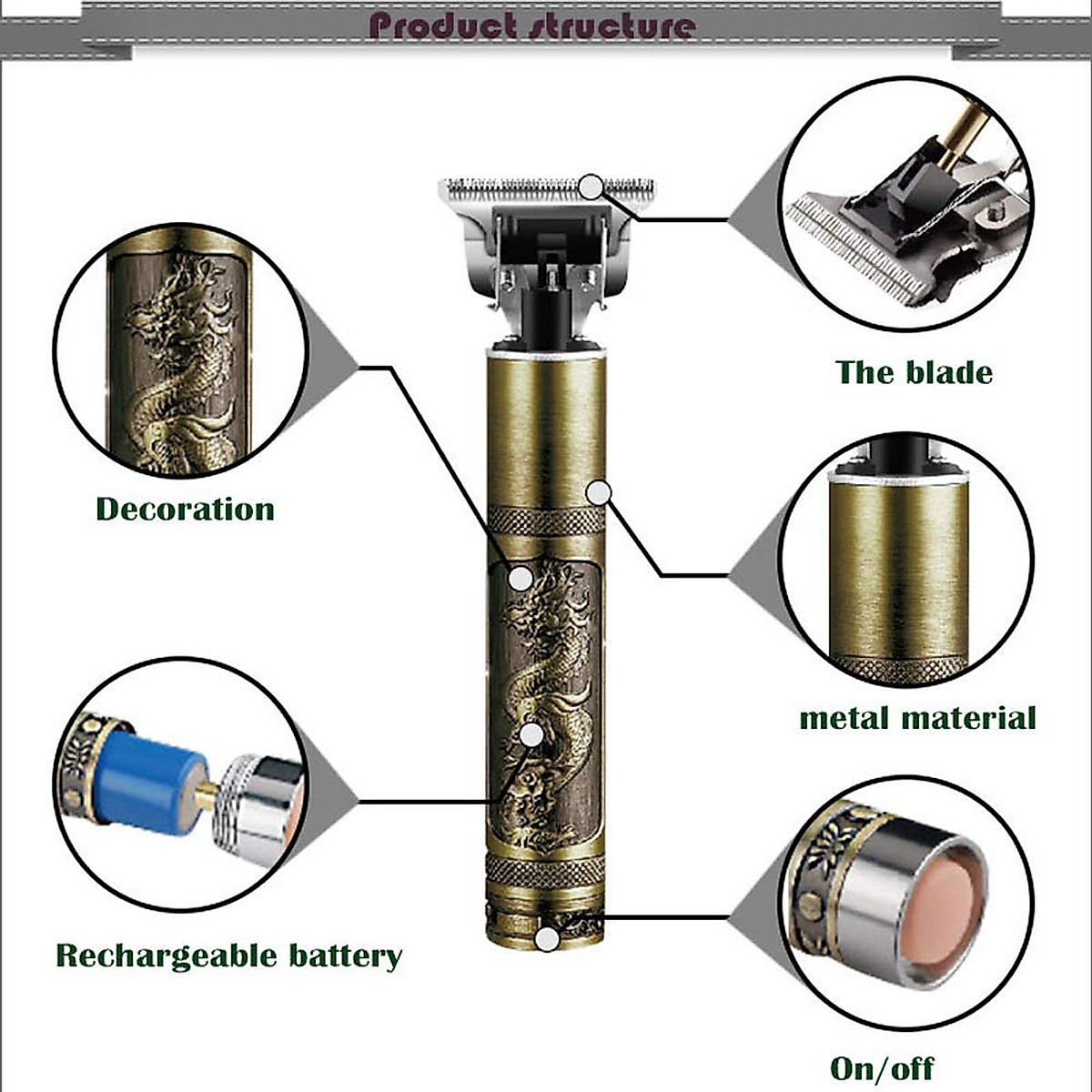 KEMEI Hair Clippers for Men Professional Cordless Electric Hair Grooming Trimmer, USB Rechargeable T-Blade 0mm Zero Gapped Baldheaded Haircut Styling Tools Kit,Buddha