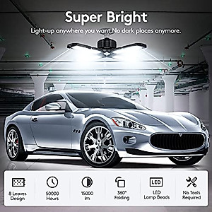 Bright Garage Light Fixture, LED Shop Light Bulbs for Garage, LED Lighting for Basement Ceiling Adjustable LED Garage Lighting Panel, Deformable Garage Light Workshop