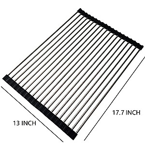 Roll Up Dish Drying Rack Over The Sink Dish Drying Rack Portable Stainless Steel Rolling Rack Kitchen Rolling Dish Drainer Sink Rack Mat Dish Racks for Kitchen Sink Counter (17.7" L x 13" W, Black)