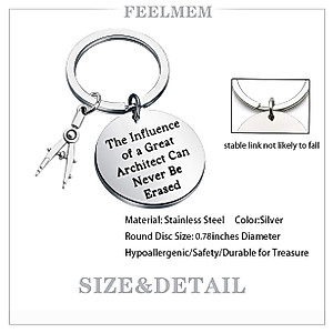 FEELMEM Architecture Keychain Architect Gift Architectural Engineer Appreciation Keychain The Influence of A Great Architect Can Never Be Erased Jewelry for Architect Engineers (silver)
