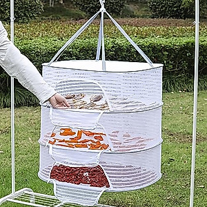 LokweeTal Herb Drying Rack Net 3 Layers Collapsible Mesh Hanging Clothes Drying Racks Windproof Hook 37x23.62x15.75 in Breathable Drying Rack