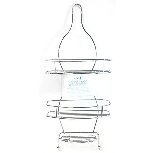 Splash Home Malka Shower Caddy Bathroom Hanging Head Two Basket Organizers Plus Dish for Storage Shelves for Shampoo, Conditioner and Soap - Chrome, 25.5 x 4.5 x 11.5