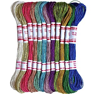 Embroidery Thread 8m Metallic Embroidery Floss 12Skeins All Purpose Assorted Muti-Colors Cross Stitch Tread Set for Craft Needlework Hand Embroidery Bracelets string DIY craft