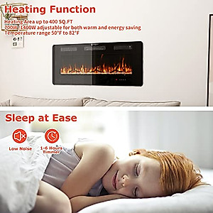 FODINGHILL 50" Insert Wall Mounted Electric Fireplace, Low-Noise Fireplace Heater Mantel Features a Touch Screen, Timer, Adjustable Flame Color, 700W / 1400W