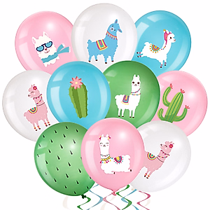 Aoriher 45 Pcs Llama Cactus Balloons Llama Themed Birthday Party Decorations 12 Inch Cactus Latex Balloons Bolivian Peru Alpaca Balloons for Birthday Party Baby Shower Mexican Cinco De Mayo Fiesta