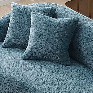 JURMALYN 86.6'' Curved Sofa for Living Room Round Sectional Sofa Couch 3 Seater Upholstered Sofa Boucle Couch with Pillows for Apartment Home Office, Blue