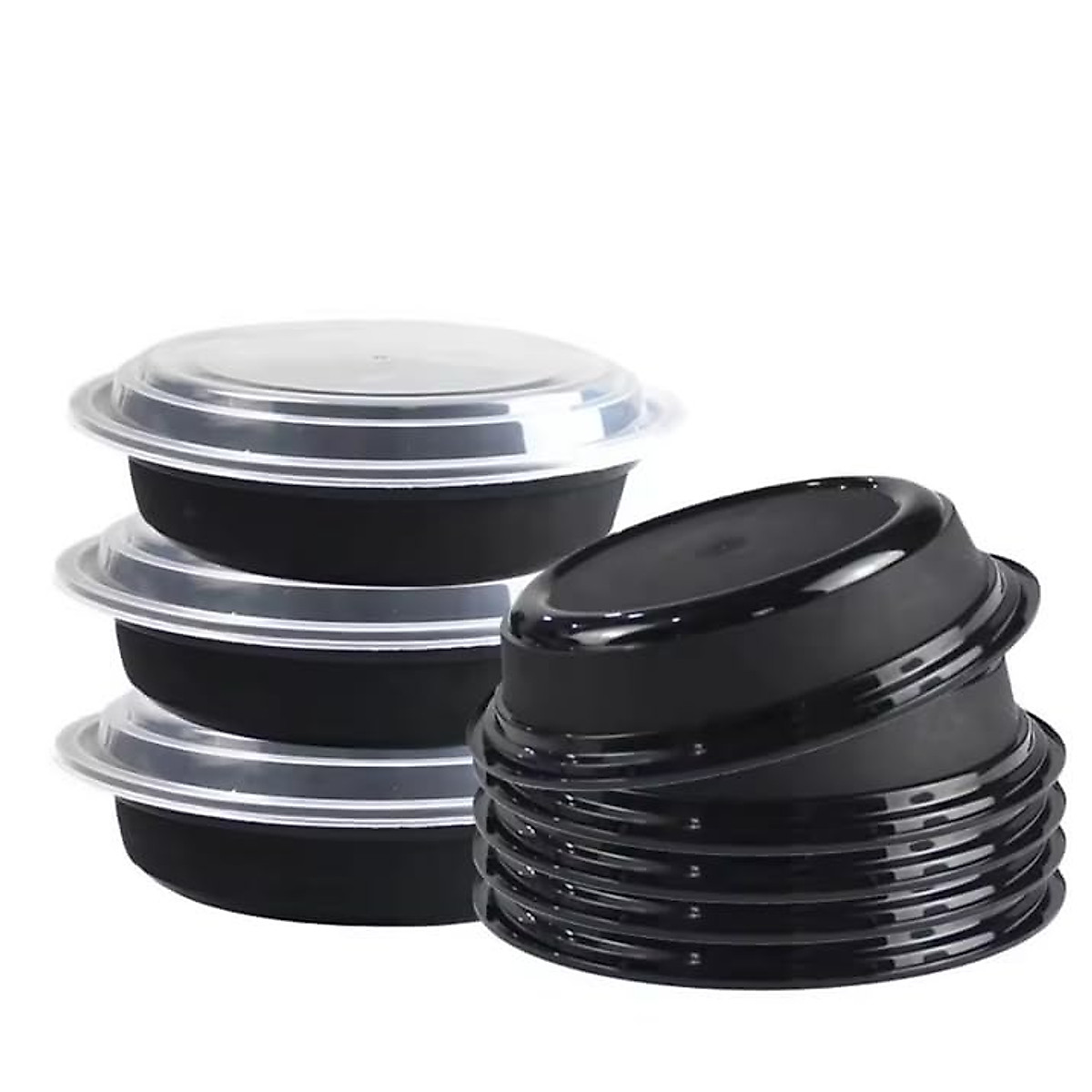 VeZee 24oz Disposable Black Meal Prep/Bento Box with Clear Dome Lids - Round Plastic Meal Containers - Leak Proof and Reusable Box : Perfect For Salad, Meal Prep and Fruits : Set of 50