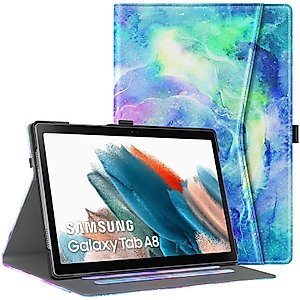 TiMOVO Case for Galaxy Tab A8 10.5 inch 2022 SM-X200/SM-X205, Multiple Viewing Angles Folding Stand Case with Document Card Slots and Hand Hold Strap Fit Samsung Tab A8 Case, Dreamy Nebula