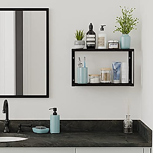 Wallniture Roca Floating Shelves for Living Room Wall Decor, 17"x6" Bathroom Organization & Storage Shelves, 2 Tier Oganizer for Home Office, Bedroom Decor, Black